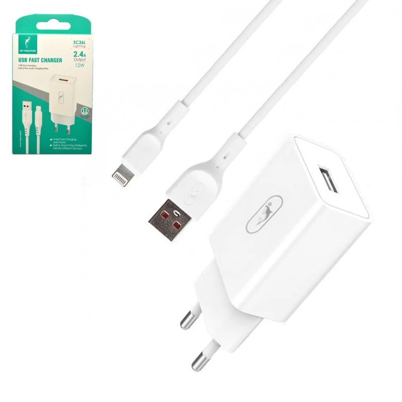 Сетевое зарядное устройство SkyDolphin SC36L, 12 Вт, белый, с кабелем ...